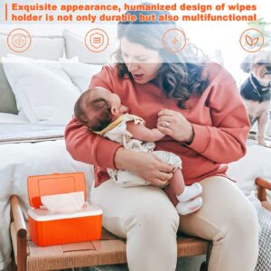 Flenpptly Baby Wipes Dispenser, Wipe Holder for Baby & Adult, Refillable Wipes Container, Keep Wipes Fresh and Clean, One-Handed Operation (Orange)