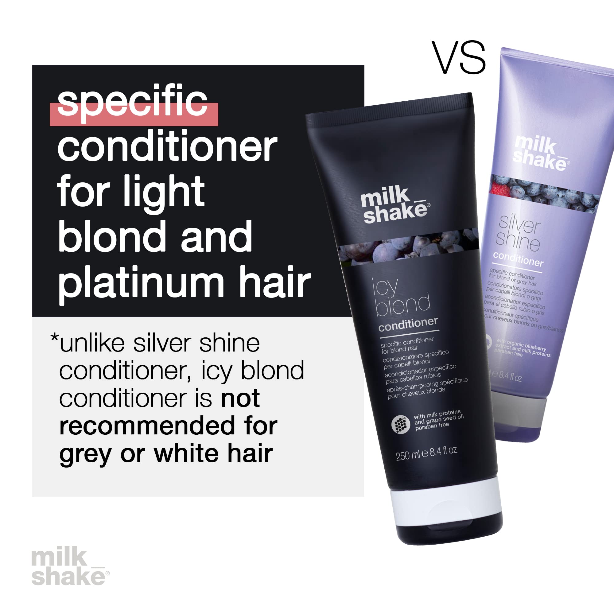 milk_shake Icy Blond Conditioner - Black Pigment Silver Conditioner for Very Light Blond and Platinum Hair, 8.4 Fl Oz (250 ml)