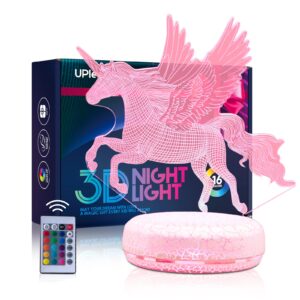 unicorns gifts for girls,unicorn night light, unicorn lamps for girls bedroom, rechargeable led 3d illusion nightlight,discolor lamp with remote, unicorn toys birthday gifts 4 5 6 7 8 9 10 years old