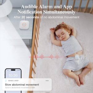 Sense-U Smart Baby Monitor Pro(Long Range) with Arousal Vibration, Audible & App Alerts Anywhere: Tracks Abdominal Movement, Rollover, Sleeping Position, Feeling Temperature, Wearable Sleep Monitor