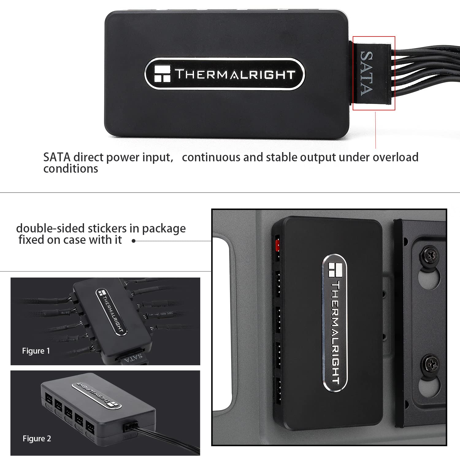 Thermalright Fan HUB Controller REV. A 12V Fan Hub Support 10 Groups of Fans, Strong Paste + Magnetic Suction, 10-Port 4 Pin PC Fan Controller, SATA Power Cord Direct Input