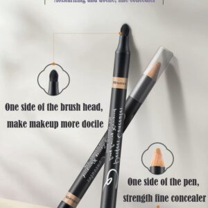 AKARY Face Full Range of Coverage Concealer Pencil for Face, 2 in 1 Dual-Sided Eyebrow Face Concealer Crayon Highlighter Stick, Professional Waterproof Foundation Concealer for Eye Dark Circles, Blackheads, Concealer Pencil with Brush for Men and Women (#