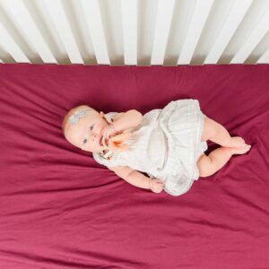 SheetWorld Baby Fitted Crib Sheet 28 x 52 inches, 100% Cotton Jersey Hypoallergenic Sheet, Unisex Boy Girl, Burgundy, Made in USA