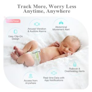 Sense-U Smart Baby Monitor Pro(Long Range) with Arousal Vibration, Audible & App Alerts Anywhere: Tracks Abdominal Movement, Rollover, Sleeping Position, Feeling Temperature, Wearable Sleep Monitor