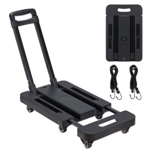 outspurge folding hand truck dolly 600lb ，portable dolly for heavy duty moving luggage carts with 6 wheels dolly with handle 2 elastic rope for travel, moving, shopping,office use