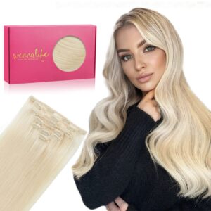 wennalife 70g 20 inch light platinum blonde real short remy clip in hair extensions virgin human hair double weft for women