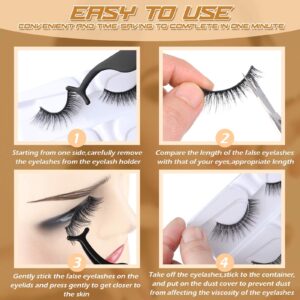 10 Pairs Reusable Self Adhesive Eyelashes No Glue or Eyeliner Needed False Lashes, Stick on Natural Eyelashes Waterproof Wispy Fluffy Self Sticking Fake Eyelashes with Tweezers for Women Gift