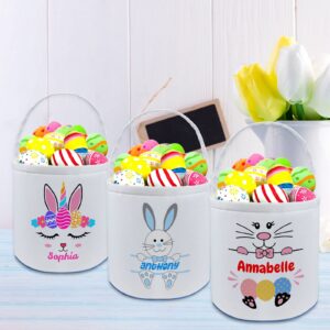 Personalized Easter Basket with Name for Kids Custom Canvas Easter Buny Bucket Gift for Boys Girls