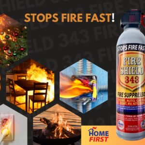 Fire Shield 343 - Home & MOBILE Use Aerosol Fire Suppressant Spray Foam Eliminates Gasoline, Kitchen Grease, Oil, Wood Fires. For Garage, House, Camping, RV & More