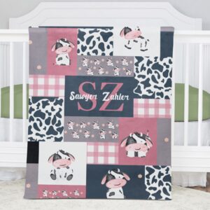 NZOOHY Cute Cows Print Patchwork Personalized Baby Blanket for Girl Boy Soft Warm Newborn Throw Naps Swaddle Custom Blanket 30X40 in 30 * 40 IN