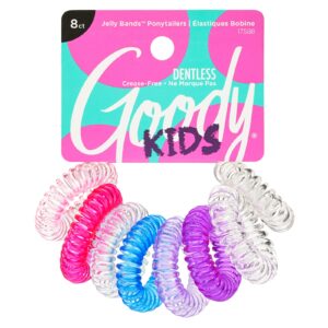 goody kids hair coils - 8 count, assorted - dentless jelly bands ponytailers for women, teens & girls to style & secure hair - pain-free accessories for all hair types