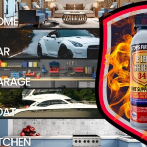 Fire Shield 343 - Home & MOBILE Use Aerosol Fire Suppressant Spray Foam Eliminates Gasoline, Kitchen Grease, Oil, Wood Fires. For Garage, House, Camping, RV & More