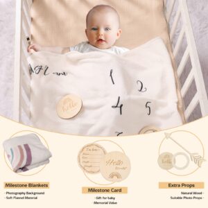 ibwaae Baby Thick Flannel Monthly Milestone Blanket Newborn Growth Chart Soft Neutral Photography Background Blanket (40＂x41＂) with Milestone Card Circle Ring Arrow Gift（Rainbow