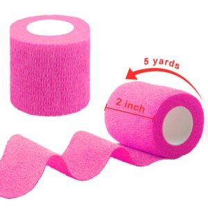 BQTQ 30 Rolls Self Adhesive Bandage Wrap Pink Adhesive Wrap 2 inch Self Adherent Wrap Stretch Bandages Self Stick Bandage Wrap Tape for Wrist Ankle Swelling Sprains (Neon Pink)