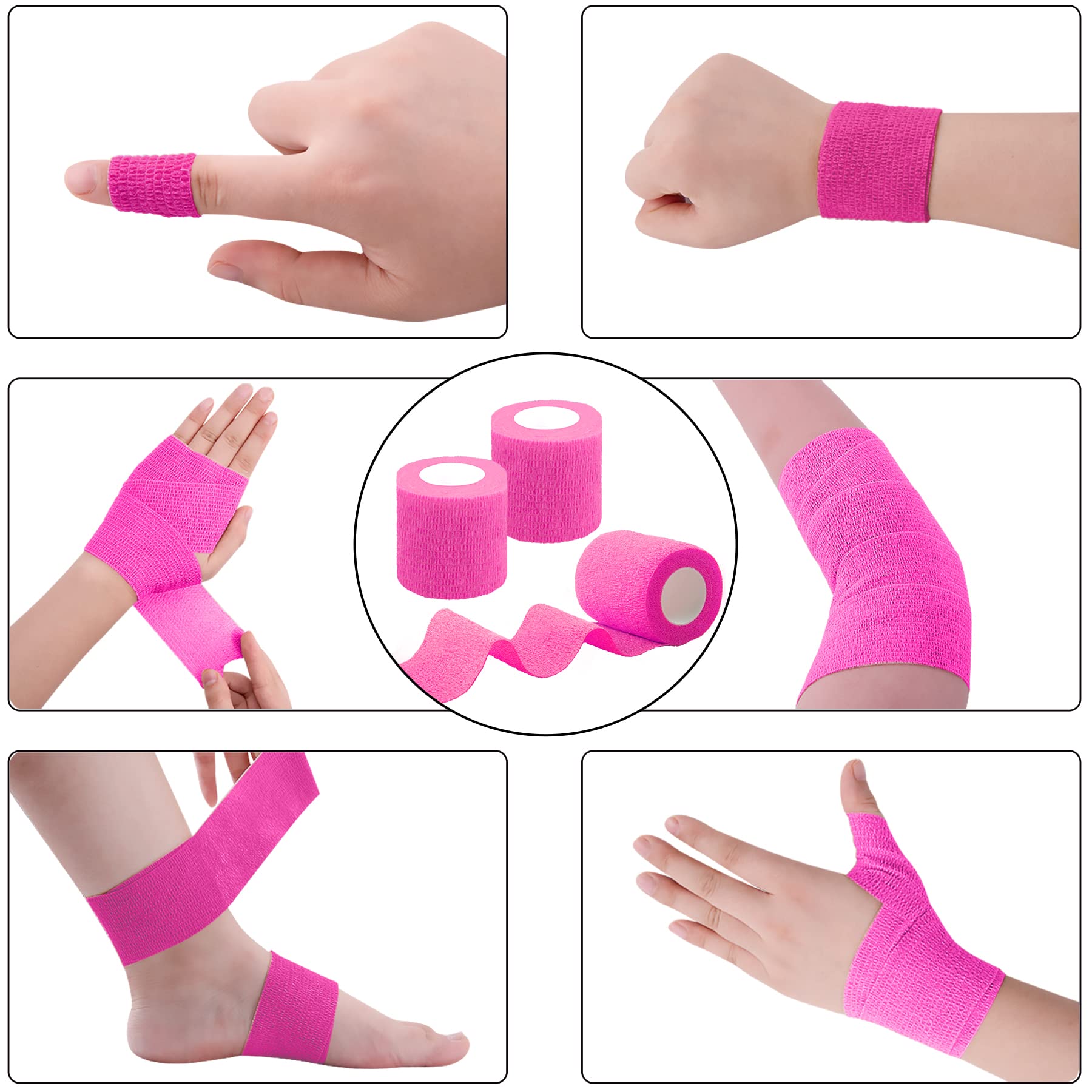 BQTQ 30 Rolls Self Adhesive Bandage Wrap Pink Adhesive Wrap 2 inch Self Adherent Wrap Stretch Bandages Self Stick Bandage Wrap Tape for Wrist Ankle Swelling Sprains (Neon Pink)