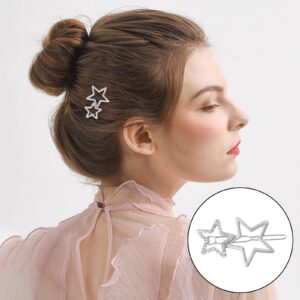 2Pcs Hollow Star Hair Clips, Non-Slip Metal Geometric Hairpin, Elegant Rhinestone Hair Barrettes for Women Lady Girls Styling Hair Accessories (Silver)