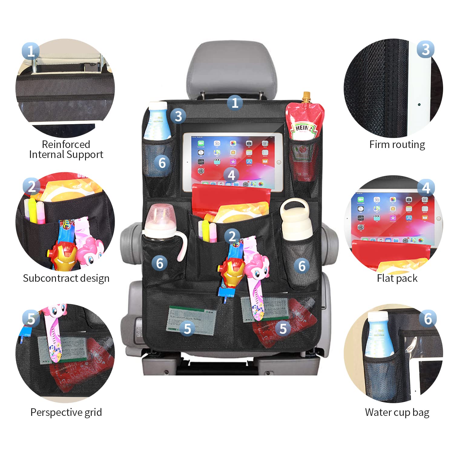 Car Seat Back Organizer for Kids Car Organizer Kick Mats with 10" Touch Screen Tablet Holder 11 Storage Pockets Car Back Seat Protectors Backseat Child Kick Guard Seat Saver (21” x 17”inch)