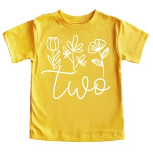 two floral 2nd birthday shirt for toddler girls second birthday outfit white on mustard shirt 3t