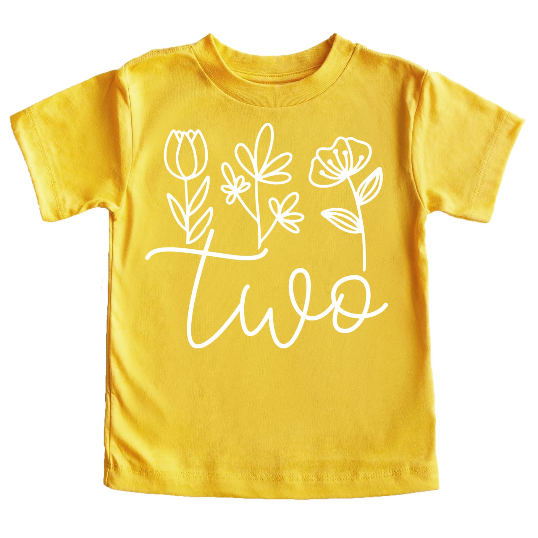 Two Floral 2nd Birthday Shirt for Toddler Girls Second Birthday Outfit White on Mustard Shirt 3T