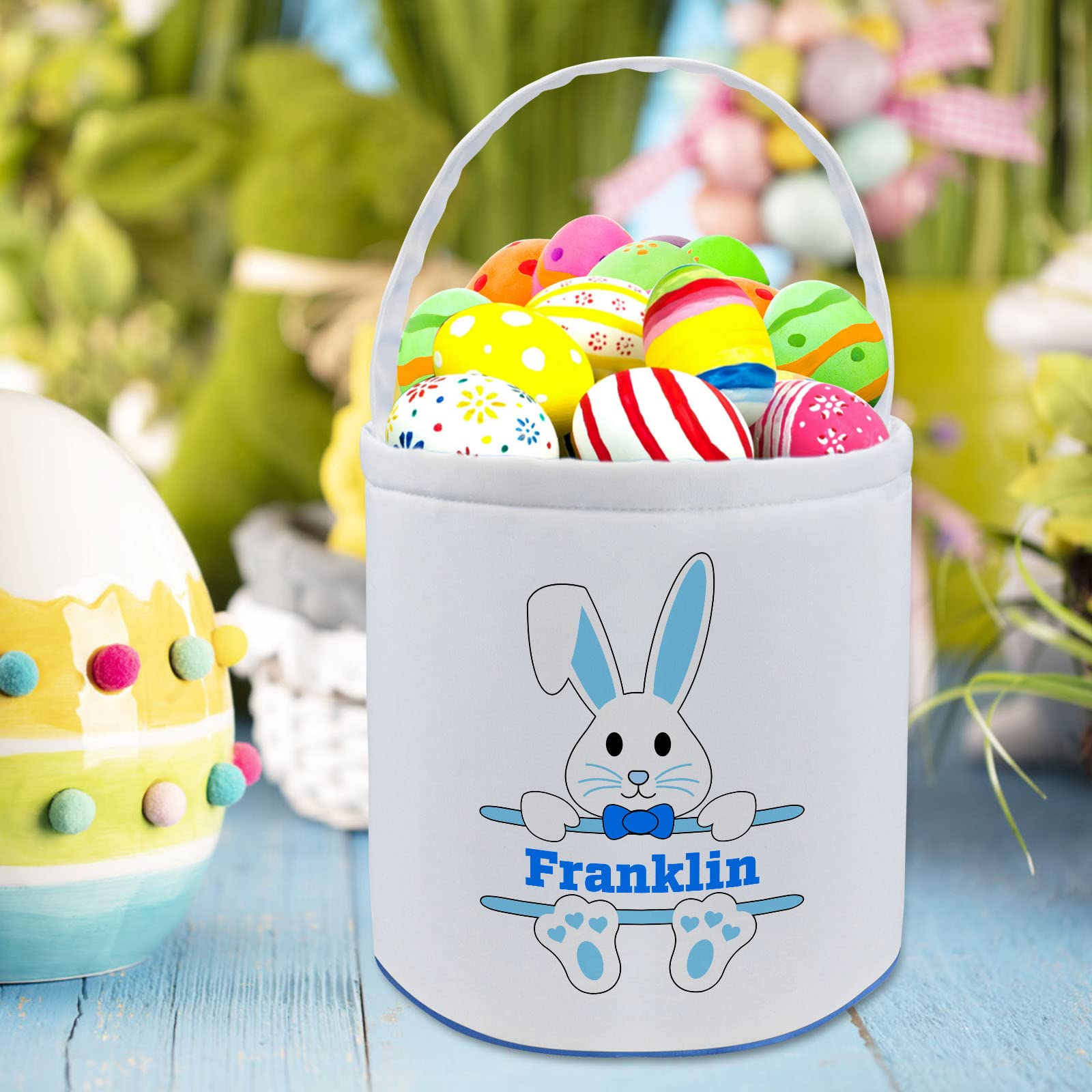 Personalized Easter Basket with Name for Kids Custom Canvas Easter Buny Bucket Gift for Boys Girls