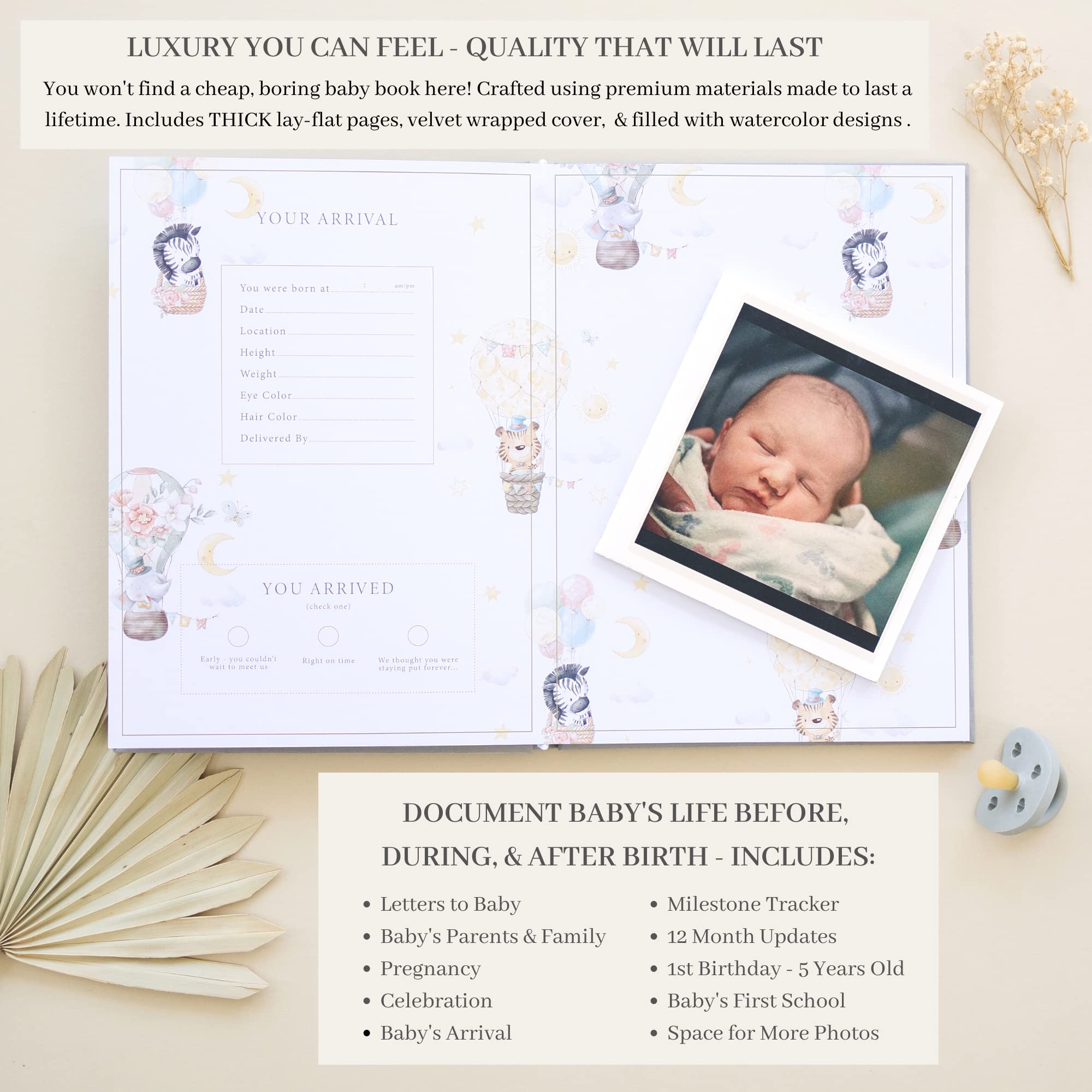 Rayne Baby Memory Book with Keepsake Box for First Year - 5 Years - Luxury Gender Neutral Baby Book Memory Set - Baby Keepsake Book with Box – Baby Book Boy or Girl - Baby Scrapbook - Milestone Book