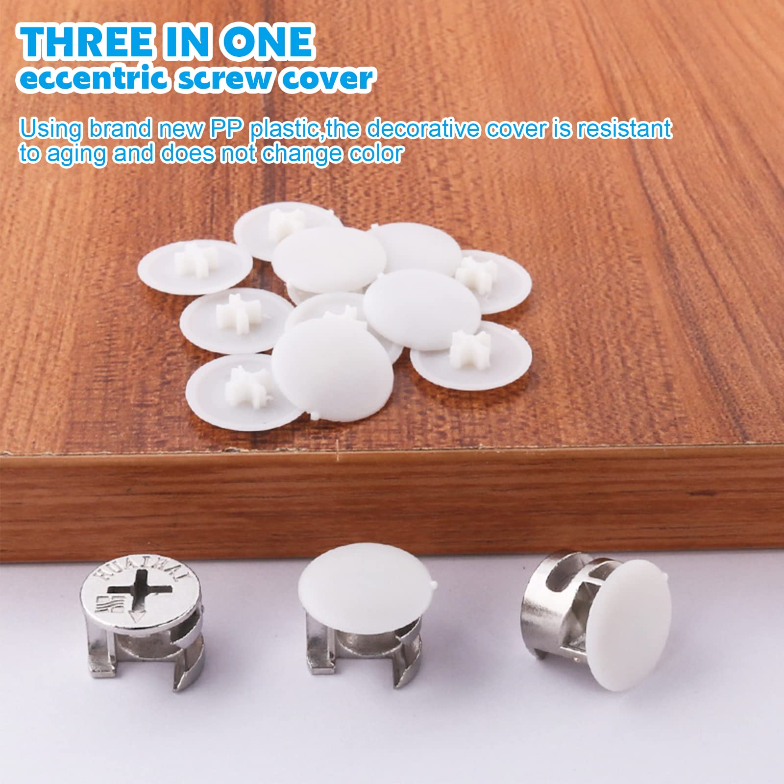 100 PCS Screw Cap Covers Plastic Screw Caps for Phillips Screws Head Waterproof Screw Covers Three in One Eccentric Wheel Plastic Decorative Cover Self-Tapping Screw Cover (17mm, White)