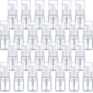 50 pack foam pump bottle 1oz/ 30ml refillable dispenser travel size plastic mini foam pump bottle lash shampoo bottles portable clear mini foaming bottle for shampoo cleaning lash cosmetics packaging