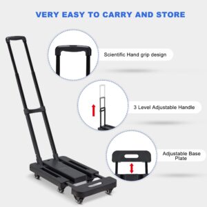 Outspurge Folding Hand Truck Dolly 600LB ，Portable Dolly for Heavy Duty Moving Luggage Carts with 6 Wheels Dolly with Handle 2 Elastic Rope for Travel, Moving, Shopping,Office Use