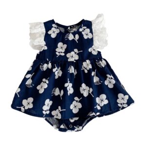 hoolchean baby toddler girls lace flutter sleeves dress with diaper cover (navy, 6-12 months)