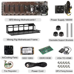 SUOHUI GPU Mining Rig Complete System for Ethereum Classic ETC, ETH, RVN, Flux, Ergo Crypto Miner with 8 GPU Mining Motherboard,PSU, RAM,SSD, Stackable Mining Frame Machine(without GPUs)