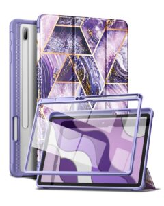 onpint leather case for samsung galaxy tab s8 plus/ s7 plus/ s7 fe 12.4-inch, built-in screen protector folio tablet cover magnetic trifold stand with s-pen holder for women men cute, lavender