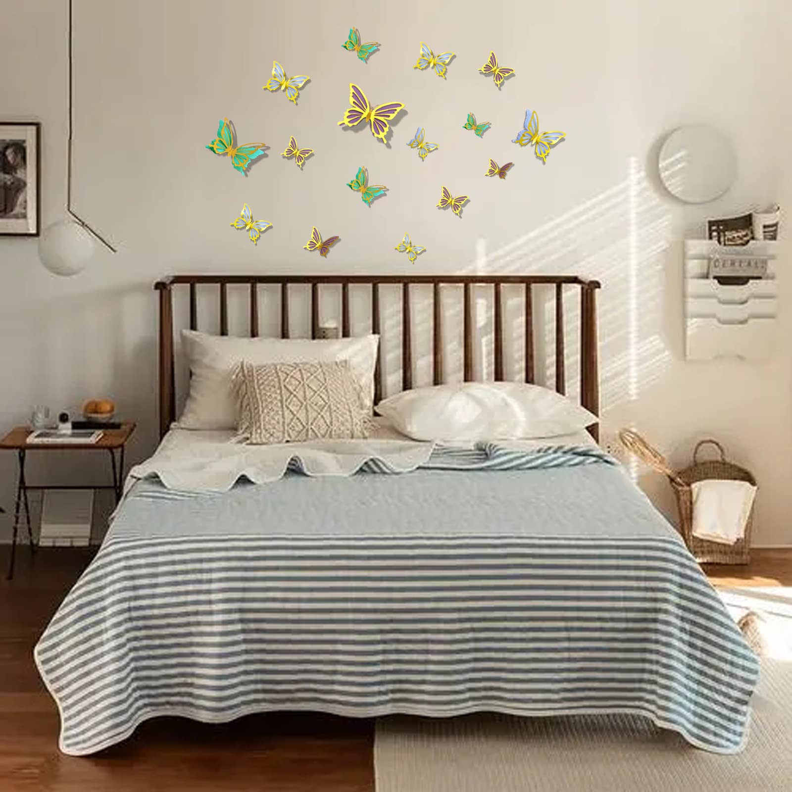 Menoeceus 72 Pcs 3D Butterfly Wall Decor Gold Butterfly Decorations Double Layer Removable Butterfly Wall Stickers for Birthday Wedding Party Cake Kids Room Decor DIY Gift