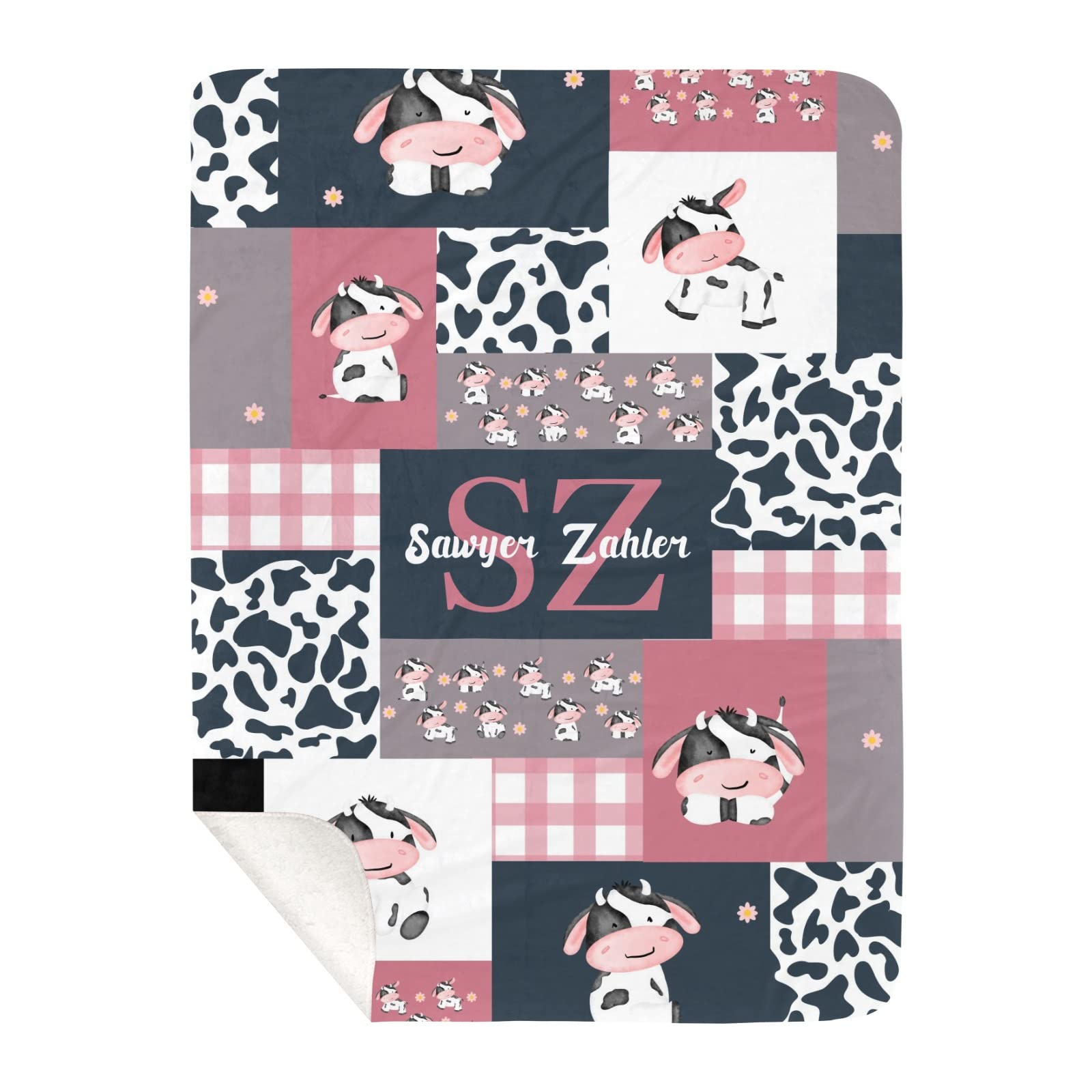 NZOOHY Cute Cows Print Patchwork Personalized Baby Blanket for Girl Boy Soft Warm Newborn Throw Naps Swaddle Custom Blanket 30X40 in 30 * 40 IN