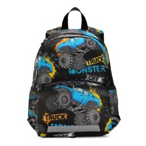 cartoon monster truck backpack monster jam bookbag kids daypack toddler travel school bag small mini backpacks for boys with chest strap