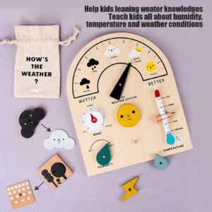 Oreilet Weather Station Toy, Educational Wooden Weatherboard for Kids, Weather Watch Wooden Weather Learning Board, Preschool Learning Toy Climate Teaching