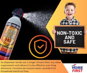 fire shield 343 - home & mobile use aerosol fire suppressant spray foam eliminates gasoline, kitchen grease, oil, wood fires. for garage, house, camping, rv & more