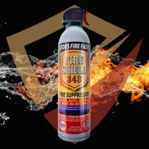 Fire Shield 343 - Home & MOBILE Use Aerosol Fire Suppressant Spray Foam Eliminates Gasoline, Kitchen Grease, Oil, Wood Fires. For Garage, House, Camping, RV & More