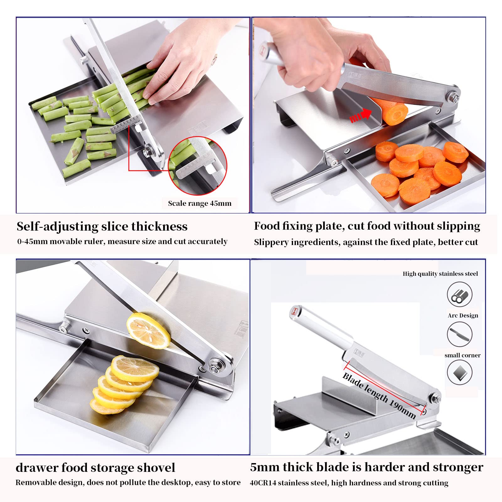 HENWAFX Manual Meat Slicer, biltong cutter Ribs Cut Chicken slicer Jerky Slicer Stainless Steel Household Deli Slicer