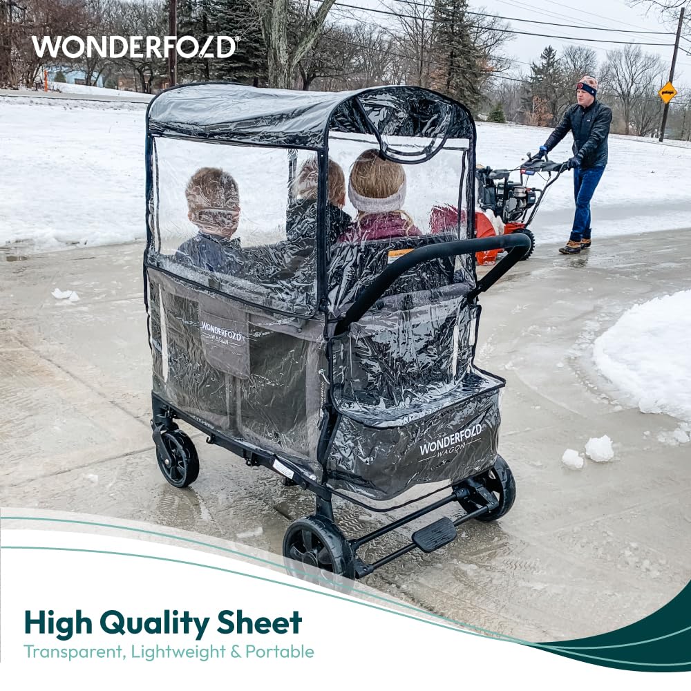 WONDERFOLD Stroller Rain Cover Made with Premium, Lightweight Transparent Sheet Featuring Small Ventilation Holes and Easy Access Hook-and-Loop Entrance (Fits Only W4 Elite/Luxe)