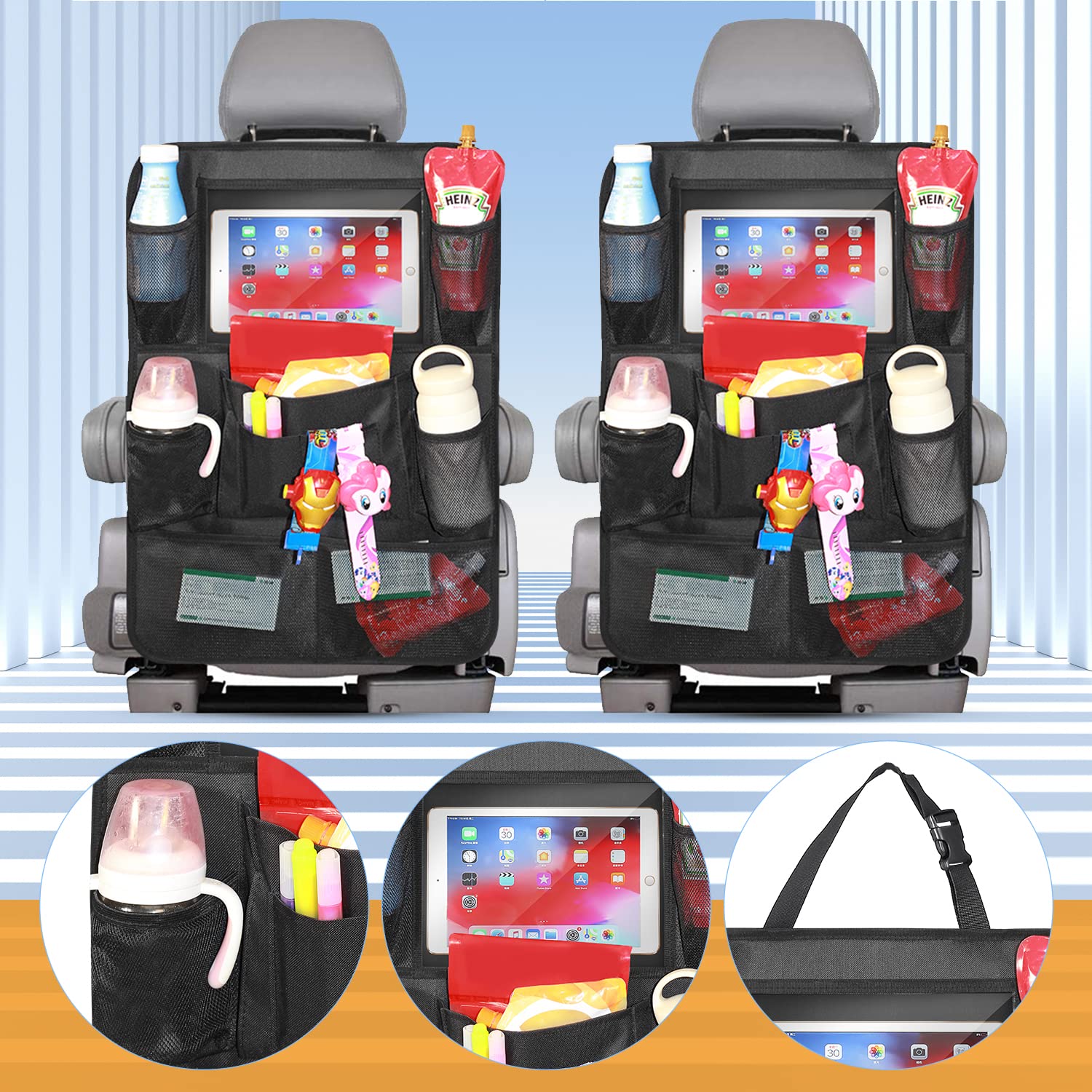 Car Seat Back Organizer for Kids Car Organizer Kick Mats with 10" Touch Screen Tablet Holder 11 Storage Pockets Car Back Seat Protectors Backseat Child Kick Guard Seat Saver (21” x 17”inch)