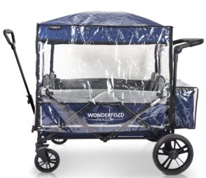 wonderfold stroller rain cover made with premium, lightweight transparent sheet featuring small ventilation holes and easy access hook-and-loop entrance (fits only x4 & x4m)