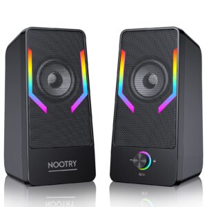 nootry computer speakers, gaming desktop speakers with 7color backlit, 10w usb powered volume control speakers, 2.0ch stereo laptop speaker, bluetooth&usb audio for pc, monitor, mac, tablet, phone