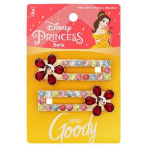 goody hinge jewel clip - disney princess, belle - slideproof rhinestone hair accessories for men, women, boys & girls - style with ease & keep your hair secured - all hair types