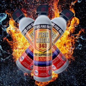 Fire Shield 343 - Home & MOBILE Use Aerosol Fire Suppressant Spray Foam Eliminates Gasoline, Kitchen Grease, Oil, Wood Fires. For Garage, House, Camping, RV & More