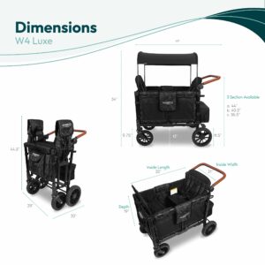 WONDERFOLD W4 Luxe Stroller Wagon (4 Seater) - Collapsible Wagon Stroller with Seats with Magnetic Buckle 5-Point Harnesses & Sun Canopy, Elite Black Camo