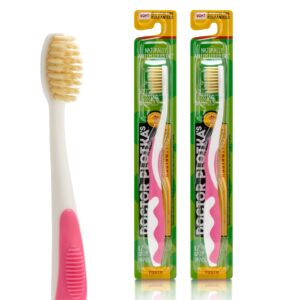 mouthwatchers extra soft kids toothbrush, 2 pack, manual flossing toothbrush, ultra clean, pink childrens toothbrushes, by dr. plotka's