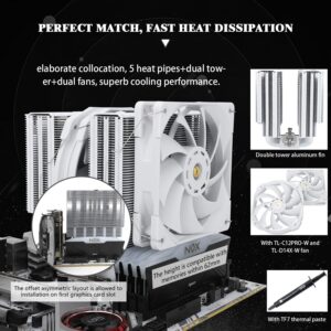 Thermalright FC140 White CPU Air Cooler, 5 Heat Pipes, TL-D14X-W and TL-C12PRO-W PWM Fan, Aluminium Heatsink Cover, AGHP Technology, for AMD AM4/Intel LGA 1700/1150/1151/1200/2011/2066