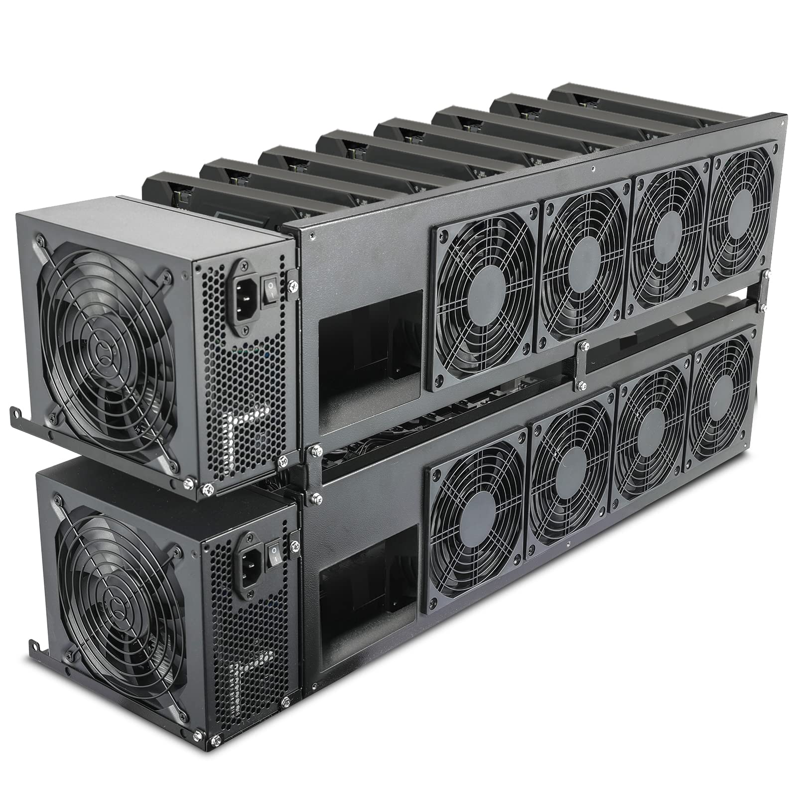 SUOHUI GPU Mining Rig Complete System for Ethereum Classic ETC, ETH, RVN, Flux, Ergo Crypto Miner with 8 GPU Mining Motherboard,PSU, RAM,SSD, Stackable Mining Frame Machine(without GPUs)