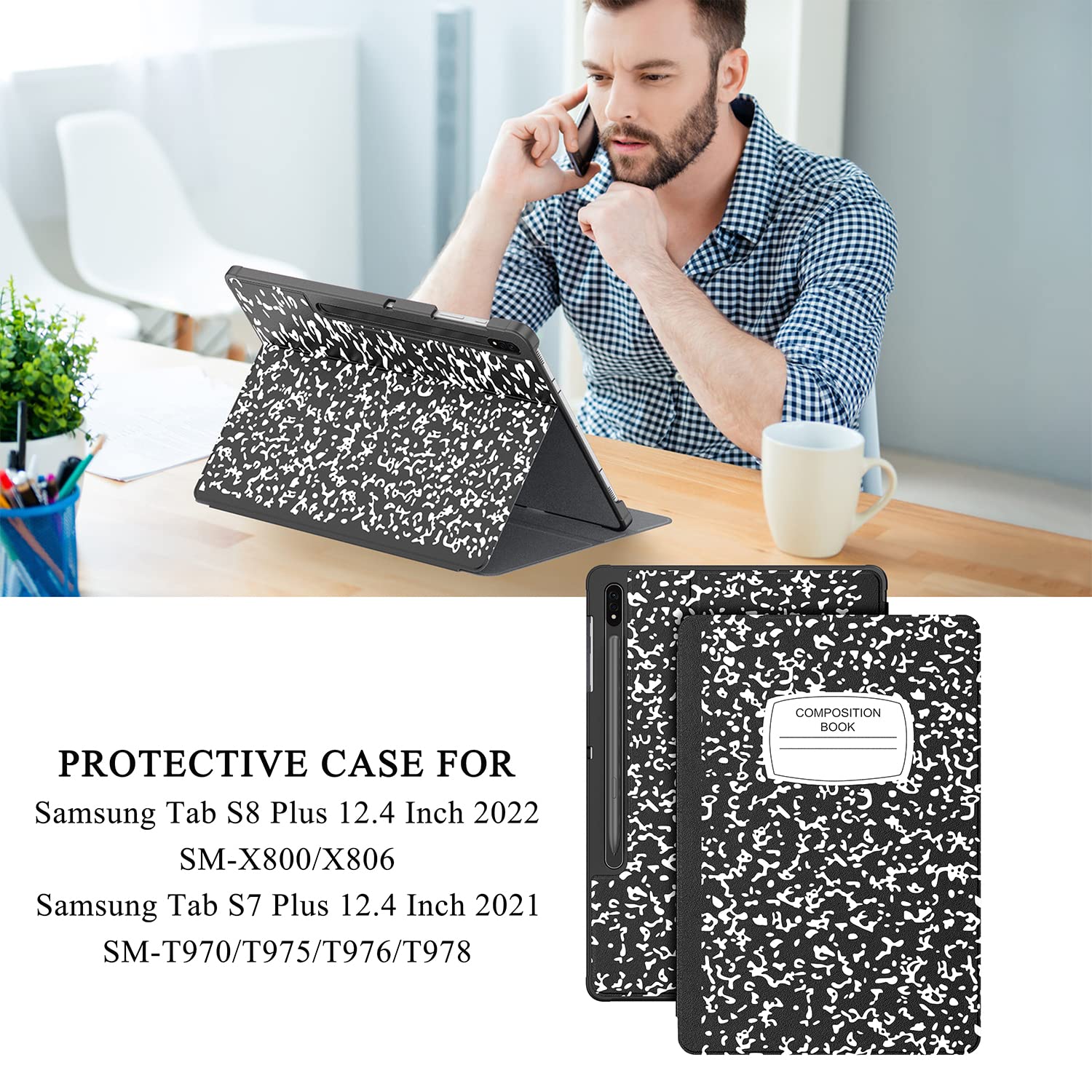 Supveco Case for Samsung Galaxy Tab S9 Plus/S8 Plus/S7 Plus 12.4 Inch with S Pen Holder,Slim Protective case Smart Cover with Auto Sleep/Wake for Galaxy Tab S9+ 2023/Tab S8+ 2022/Tab S7+ Tablet,Book