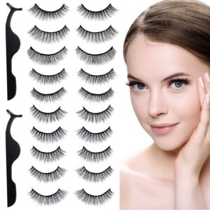 10 pairs reusable self adhesive eyelashes no glue or eyeliner needed false lashes, stick on natural eyelashes waterproof wispy fluffy self sticking fake eyelashes with tweezers for women gift